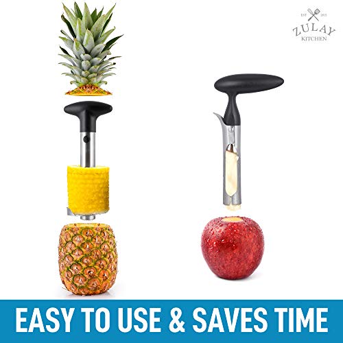 Zulay Kitchen Pineapple and Apple Corer Combo - Stainless Steel Pineapple Corer And Slicer Tool - Ergonomic Apple Corer Tool and Pineapple Cutter For Easy Core Removal