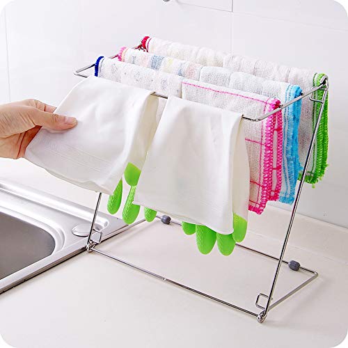 Yizhichu1990 Stainless Steel Rag Drying Racks,Kitchen Bathroom Punch-Free Folding Towels Dish-Towels Storage Rack Stand Holder (1)