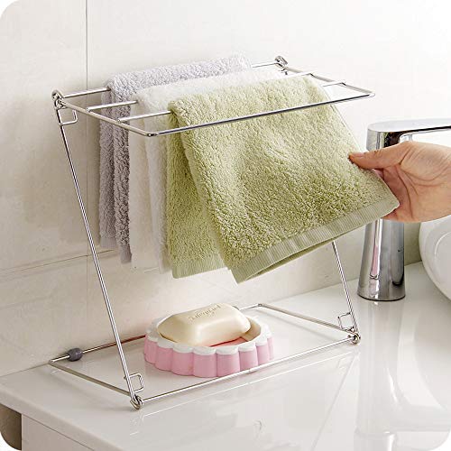 Yizhichu1990 Stainless Steel Rag Drying Racks,Kitchen Bathroom Punch-Free Folding Towels Dish-Towels Storage Rack Stand Holder (1)