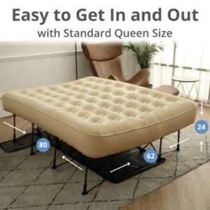 Simpli Comfy EZ Bed Queen Self-Inflating Air Mattress with Built-in Frame, Pump and Wheeled Case, Blow Up Inflatable Air Bed Perfect for Home, Guests, Travel, Vacation, Camping