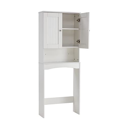 MIRACOL Over Toilet Storage Cabinet - 61.8" Tall with Adjustable Shelf Double Doors Freestanding Bathroom Cabinets Rack - Bathroom Storage Space Saver Organizer White