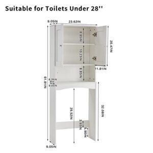 MIRACOL Over Toilet Storage Cabinet - 61.8" Tall with Adjustable Shelf Double Doors Freestanding Bathroom Cabinets Rack - Bathroom Storage Space Saver Organizer White