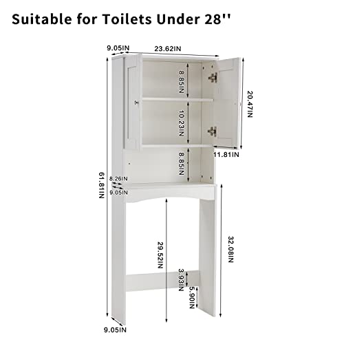 MIRACOL Over Toilet Storage Cabinet - 61.8" Tall with Adjustable Shelf Double Doors Freestanding Bathroom Cabinets Rack - Bathroom Storage Space Saver Organizer White