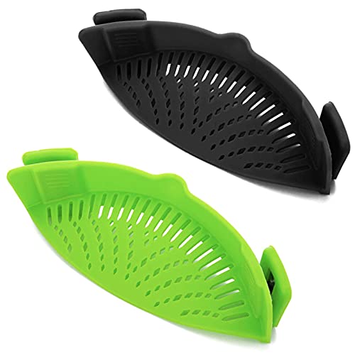 2 Pcs Clip on Strainer, Pot Strainer for Pasta Meat Vegetables Fruit, Silicone Strainer - Fit All Pots and Bowls.