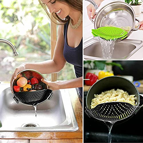 2 Pcs Clip on Strainer, Pot Strainer for Pasta Meat Vegetables Fruit, Silicone Strainer - Fit All Pots and Bowls.