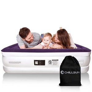 chillsun queen air mattress with built-in pump - best inflatable airbed luxury double high inflatable bed blow up bed for home portable camping travel, 80x60x18in, 650lb max