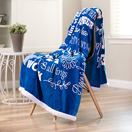 Chanasya Hope and Faith Gift Throw Blanket - Cozy, Warm and Fluffy Sherpa - Sends Positive Energy, Inspirational Uplifting, and Comfort for Best Friend, Women, Men, and Partner (65x50 inches) Blue