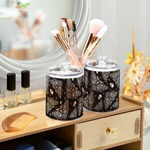 MNSRUU 4 Pack Qtip Holder Organizer Dispenser Moth Skull Moon Esoteric Bathroom Containers Bathroom Vanity Storage Canister Apothecary Jars for Cotton Swabs/Pads/Floss