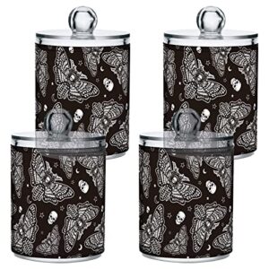 MNSRUU 4 Pack Qtip Holder Organizer Dispenser Moth Skull Moon Esoteric Bathroom Containers Bathroom Vanity Storage Canister Apothecary Jars for Cotton Swabs/Pads/Floss