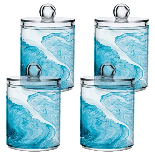 2 Pack Qtip Holder Organizer Dispenser Abstract Blue Marble Bathroom Storage Canister Cotton Ball Holder Bathroom Containers for Cotton Swabs/Pads/Floss