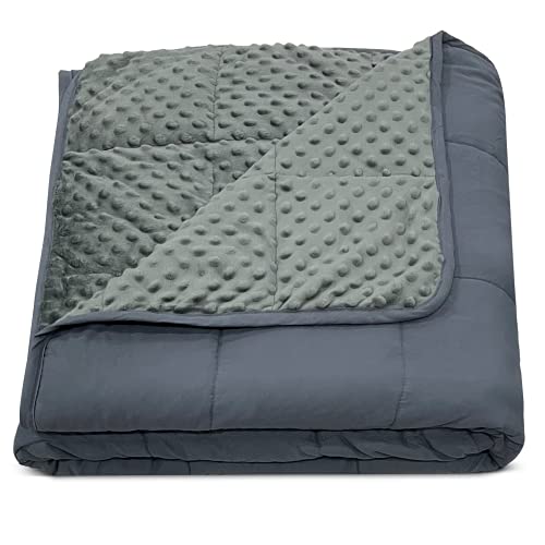 Visi-One Adult Weighted Blanket with Glass Beads, Calming Stimulation Sensory Relaxation (15 Pound Grey Inner/Grey Outer)