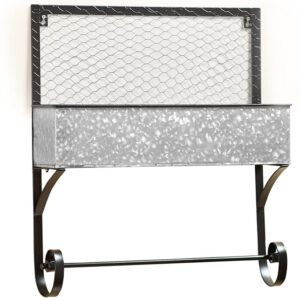 galvanized farmhouse bathroom wall basket with metal towel rack