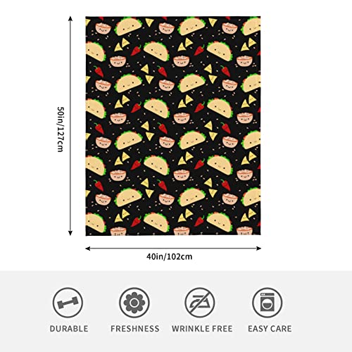 Taco Tuesday Party Printed Blanket,Soft Cozy Fleece Throw Blanket ,Microfiber Plush Sherpa Blanket for Couch Sofa Bed Living Room-All Season (50"x40" inch)