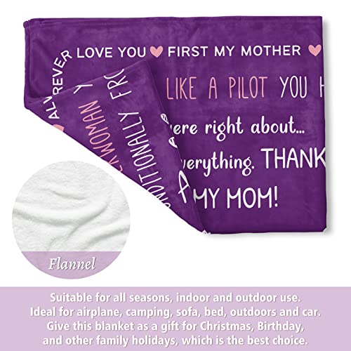 BeneCharm Gifts for Mom, Mothers Day Blanket Gifts for Mom 60"x50" - Mom Birthday Gifts from Daughter Son, I Love You Mom Gifts Soft Cozy Throw Blanket (Purple)