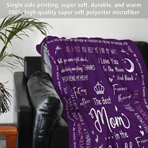 BeneCharm Gifts for Mom, Mothers Day Blanket Gifts for Mom 60"x50" - Mom Birthday Gifts from Daughter Son, I Love You Mom Gifts Soft Cozy Throw Blanket (Purple)