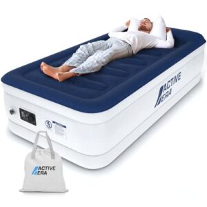 active era luxury twin size air mattress (single) - elevated inflatable air bed, electric built-in pump, raised pillow & structured i-beam technology, height 21"