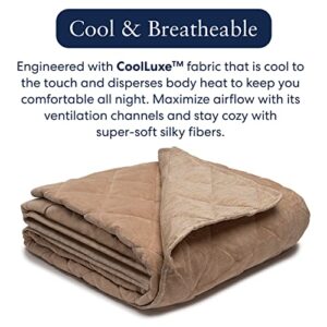 Luna [CoolLuxe True Cooling Weighted Blankets] Premium Quality Bed Blanket | Breathable Weighted Cooling Blanket | Summer Cooling Blanket for Hot Sleepers [15lbs - Queen - 80" x 60"] [Tan]