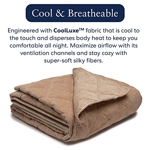 Luna [CoolLuxe True Cooling Weighted Blankets] Premium Quality Bed Blanket | Breathable Weighted Cooling Blanket | Summer Cooling Blanket for Hot Sleepers [15lbs - Queen - 80" x 60"] [Tan]