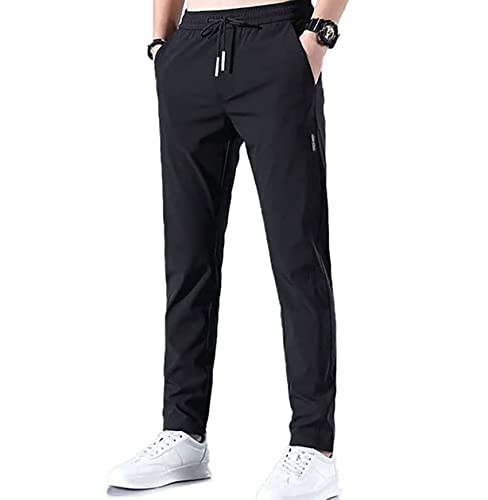 IUAIU Men‘s Fast Dry Stretch Pants, 2023 New Ice Silk Breathable Quick Dry Casual Hiking Joggers with Pockets (Black,Large)