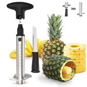 newness pineapple corer with knife, [upgraded, electric & manual] stainless steel fruit pineapple cutter with electric drill accessory, pineapple slicer core remover kitchen tool with measure mark