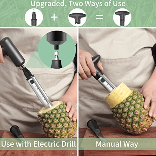 Newness Pineapple Corer with Knife, [Upgraded, Electric & Manual] Stainless Steel Fruit Pineapple Cutter with Electric Drill Accessory, Pineapple Slicer Core Remover Kitchen Tool with Measure Mark