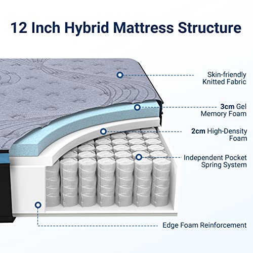 Avenco Mattress in a Box Queen, 12 Inch Medium Firm Hybrid Mattress for Queen Size Bed, Innerspring and Gel Memory Foam Mattress with Edge Support, CertiPUR-US Certified