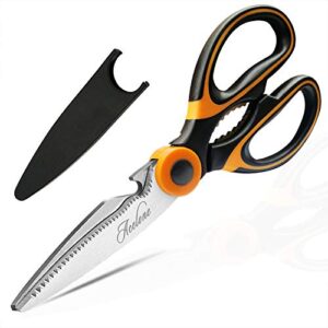 kitchen shears, acelone premium heavy duty shears ultra sharp stainless steel multi-function kitchen scissors for chicken/poultry/fish/meat/vegetables/herbs/bbq… (orange black)