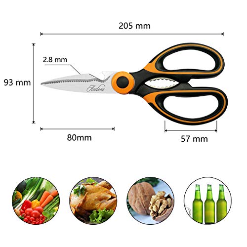 Kitchen Shears, Acelone Premium Heavy Duty Shears Ultra Sharp Stainless Steel Multi-function Kitchen Scissors for Chicken/Poultry/Fish/Meat/Vegetables/Herbs/BBQ… (Orange black)