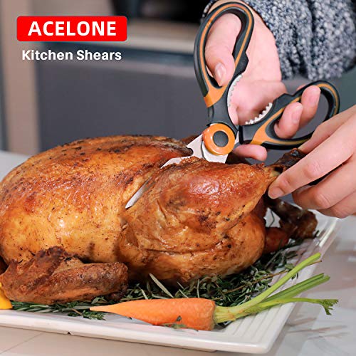 Kitchen Shears, Acelone Premium Heavy Duty Shears Ultra Sharp Stainless Steel Multi-function Kitchen Scissors for Chicken/Poultry/Fish/Meat/Vegetables/Herbs/BBQ… (Orange black)