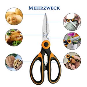 Kitchen Shears, Acelone Premium Heavy Duty Shears Ultra Sharp Stainless Steel Multi-function Kitchen Scissors for Chicken/Poultry/Fish/Meat/Vegetables/Herbs/BBQ… (Orange black)