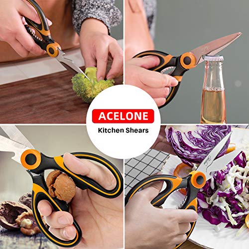 Kitchen Shears, Acelone Premium Heavy Duty Shears Ultra Sharp Stainless Steel Multi-function Kitchen Scissors for Chicken/Poultry/Fish/Meat/Vegetables/Herbs/BBQ… (Orange black)