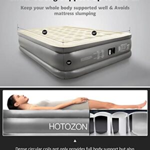 HOTOZON Queen Air Mattress with Built-in Pump, 18" Foldable Air Bed with Carry Bag, Luxury Elevated Inflatable Air Mattresses, Blow Up Airbed for Home, Camping & Guests, Grey