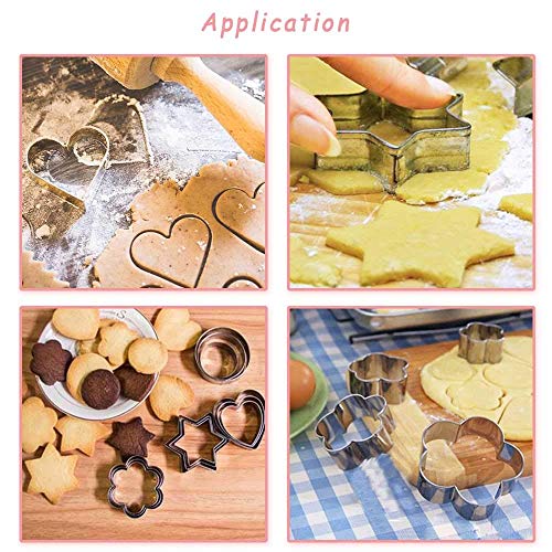 Cookie Cutters Shapes Baking Set, 12PCS Flower Round Heart Star Shape Biscuit Stainless Steel Metal Molds Cutters for Kitchen Baking Halloween Christmas Small Cookie Cutters