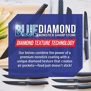 Blue Diamond Sharp Stone Nonstick Stainless Steel Cutlery, 14 Piece Wood Knife Block Set with Chef Steak Knives and more, Diamond Texture Blade, Dishwasher Safe Knives, Blue