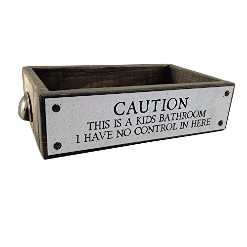 ANVEVO Caution This is A Kids Bathroom, I Have No Control in Here – Bathroom Box – Cute & Funny Rustic Farmhouse Bathroom Decor - Toilet Paper Holder - Wood Boxes with Sayings – Diaper Caddy