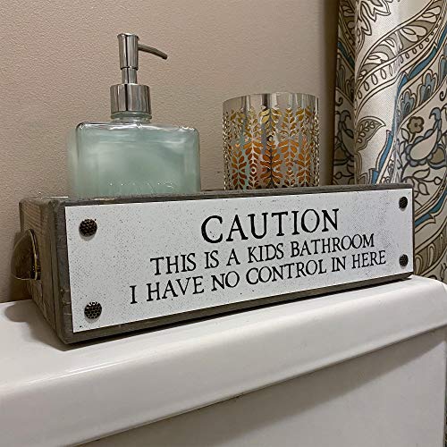 ANVEVO Caution This is A Kids Bathroom, I Have No Control in Here – Bathroom Box – Cute & Funny Rustic Farmhouse Bathroom Decor - Toilet Paper Holder - Wood Boxes with Sayings – Diaper Caddy