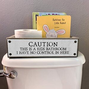 ANVEVO Caution This is A Kids Bathroom, I Have No Control in Here – Bathroom Box – Cute & Funny Rustic Farmhouse Bathroom Decor - Toilet Paper Holder - Wood Boxes with Sayings – Diaper Caddy