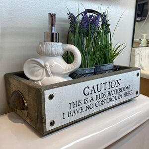 ANVEVO Caution This is A Kids Bathroom, I Have No Control in Here – Bathroom Box – Cute & Funny Rustic Farmhouse Bathroom Decor - Toilet Paper Holder - Wood Boxes with Sayings – Diaper Caddy