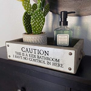 ANVEVO Caution This is A Kids Bathroom, I Have No Control in Here – Bathroom Box – Cute & Funny Rustic Farmhouse Bathroom Decor - Toilet Paper Holder - Wood Boxes with Sayings – Diaper Caddy