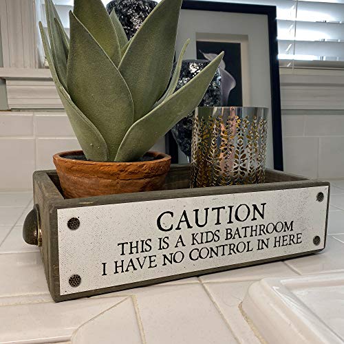 ANVEVO Caution This is A Kids Bathroom, I Have No Control in Here – Bathroom Box – Cute & Funny Rustic Farmhouse Bathroom Decor - Toilet Paper Holder - Wood Boxes with Sayings – Diaper Caddy