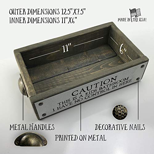 ANVEVO Caution This is A Kids Bathroom, I Have No Control in Here – Bathroom Box – Cute & Funny Rustic Farmhouse Bathroom Decor - Toilet Paper Holder - Wood Boxes with Sayings – Diaper Caddy