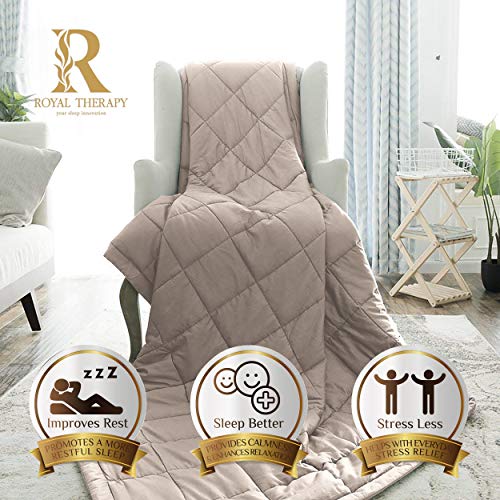 Royal Therapy Weighted Blanket - Heavy 100% Cotton Blankets with Premium Glass Beads (48''x78'' 15lbs, Texas Leather), Suitable for One Person (~150lb) - Use on Twin/Queen Bed