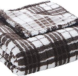 ELLE HOME Oversized Sherpa Throw - Soft Warm Flannel Fleece Blanket, for Bed and Couch - Oversized Throw 50" X 70", Black and White Plaid