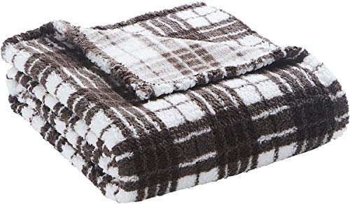 ELLE HOME Oversized Sherpa Throw - Soft Warm Flannel Fleece Blanket, for Bed and Couch - Oversized Throw 50" X 70", Black and White Plaid