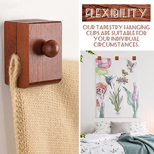 12 Pcs Quilt Wall Hangers Wooden Tapestry Hangers Wall Clips for Hanging Blanket Hanger Clamps Wall Quilt Holder with Screws and Expansion Tubes, Dark Brown