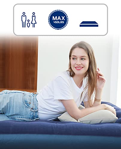 JEAOUIA Twin Size Air Mattress for Inflatable - Portable Blue Blow Up Mattresses with Flocked top - Single Foldable Air Bed for Tent Camping Home Travel Backpacking