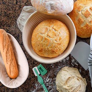 7 Piece Banneton Basket Set: 9 inch Round+ 10x6x4 inch Oval Sourdough Bread Basket | Bread Lame+ Dough Bowl, Bowl Scraper+ Bread Bag | Bread Proofing Basket Sourdough Starter for Making Homemade Bread