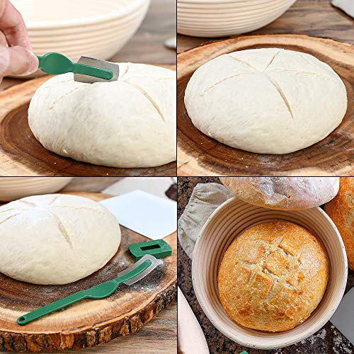 7 Piece Banneton Basket Set: 9 inch Round+ 10x6x4 inch Oval Sourdough Bread Basket | Bread Lame+ Dough Bowl, Bowl Scraper+ Bread Bag | Bread Proofing Basket Sourdough Starter for Making Homemade Bread