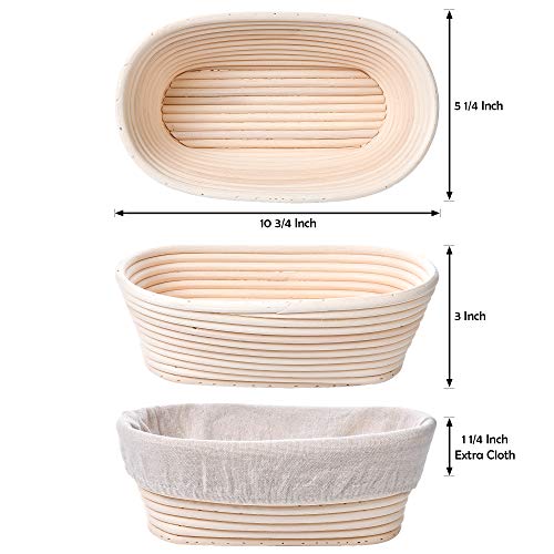 7 Piece Banneton Basket Set: 9 inch Round+ 10x6x4 inch Oval Sourdough Bread Basket | Bread Lame+ Dough Bowl, Bowl Scraper+ Bread Bag | Bread Proofing Basket Sourdough Starter for Making Homemade Bread