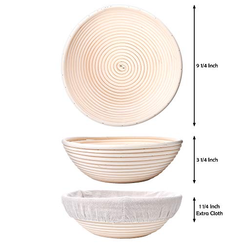 7 Piece Banneton Basket Set: 9 inch Round+ 10x6x4 inch Oval Sourdough Bread Basket | Bread Lame+ Dough Bowl, Bowl Scraper+ Bread Bag | Bread Proofing Basket Sourdough Starter for Making Homemade Bread